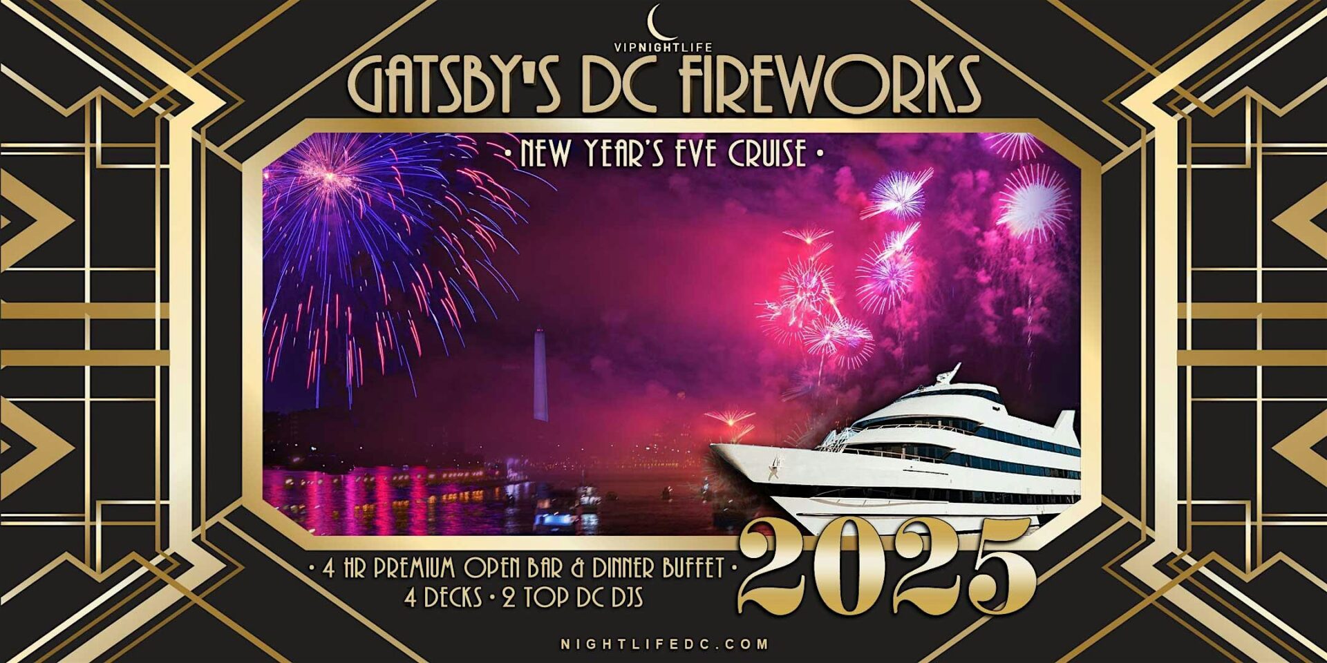 Gatsby’s DC Fireworks New Year’s Eve Yacht Party 2025 – Pier Pressure