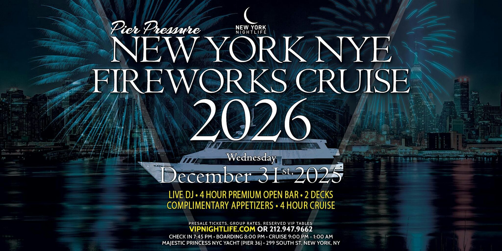 New York New Year’s Eve Fireworks Party Cruise 2026 – Pier Pressure